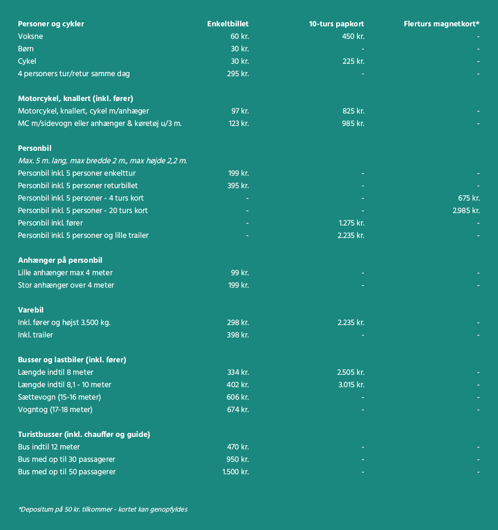 Billetpriser | Hundested-Rørvig Færgefart